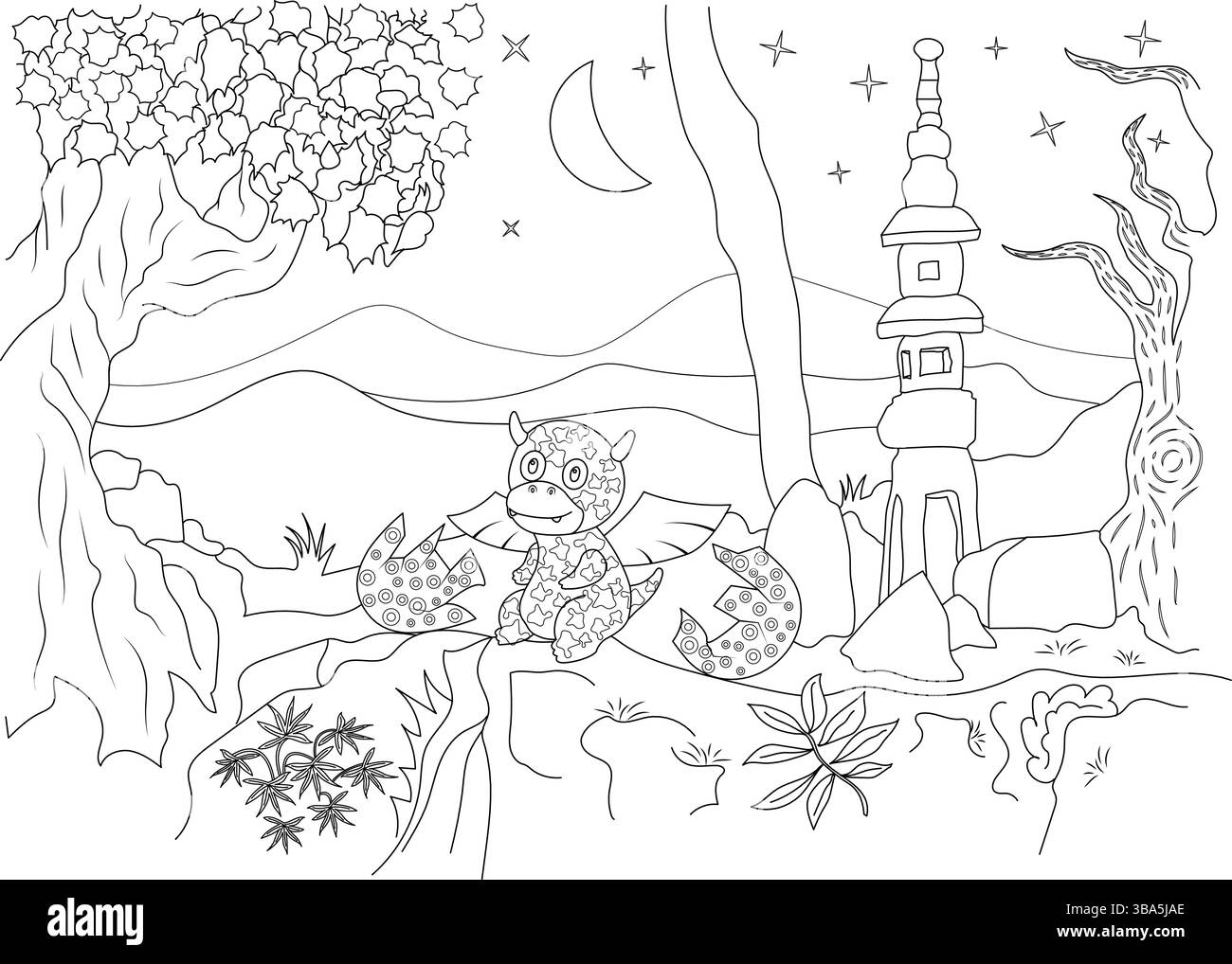 Dragon and moon coloring page hi-res stock photography and images - Alamy
