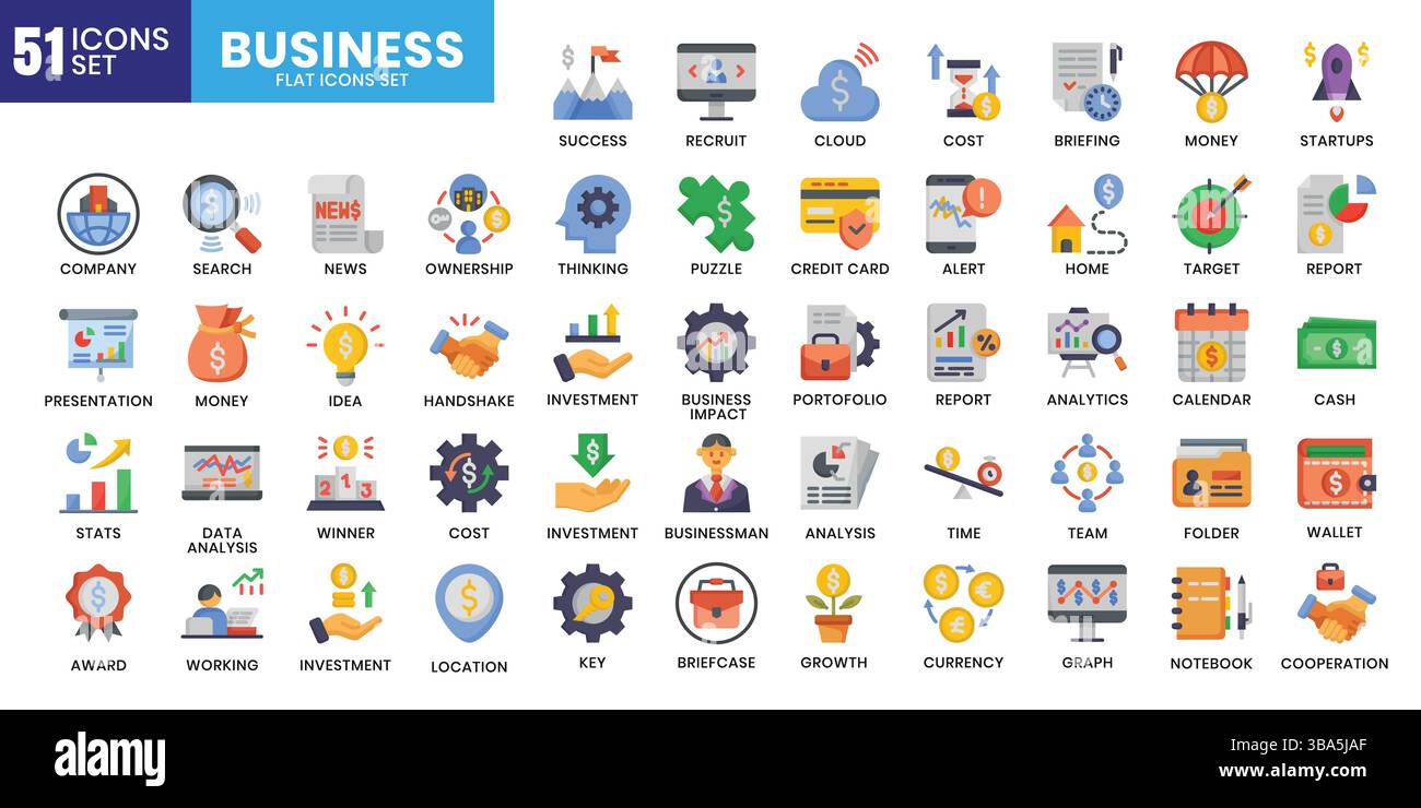 Business icons bundle. Flat icon style. Vector illustration Stock ...