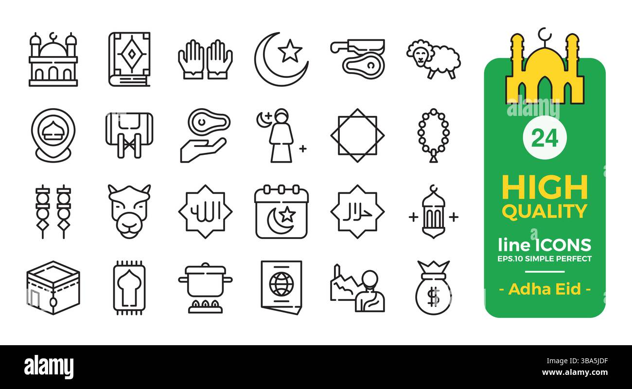 Eid Al Adha outline icons collection.Vector illustration Stock Vector ...