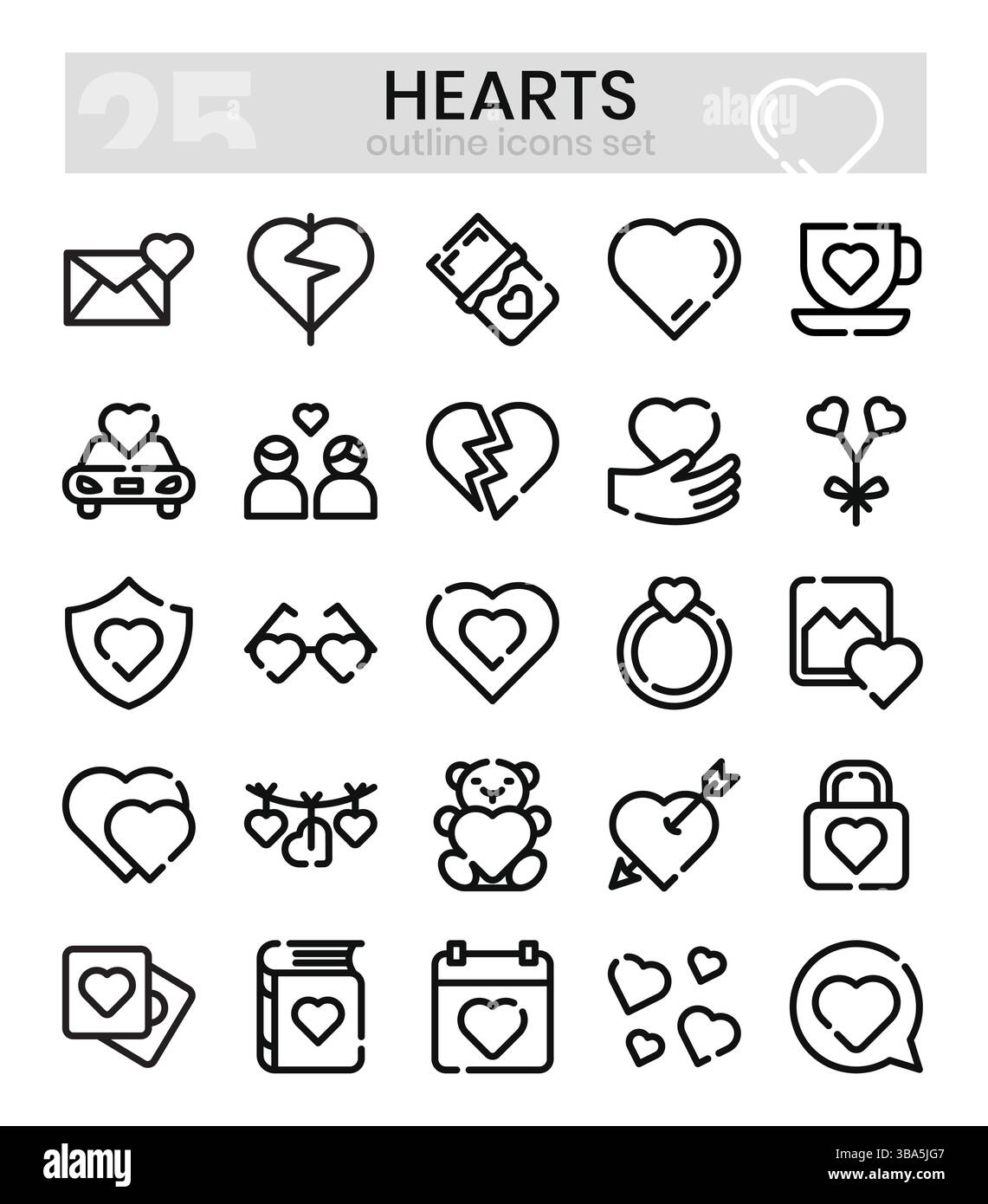 Hearts outline icons set Cut Out Stock Images & Pictures - Alamy