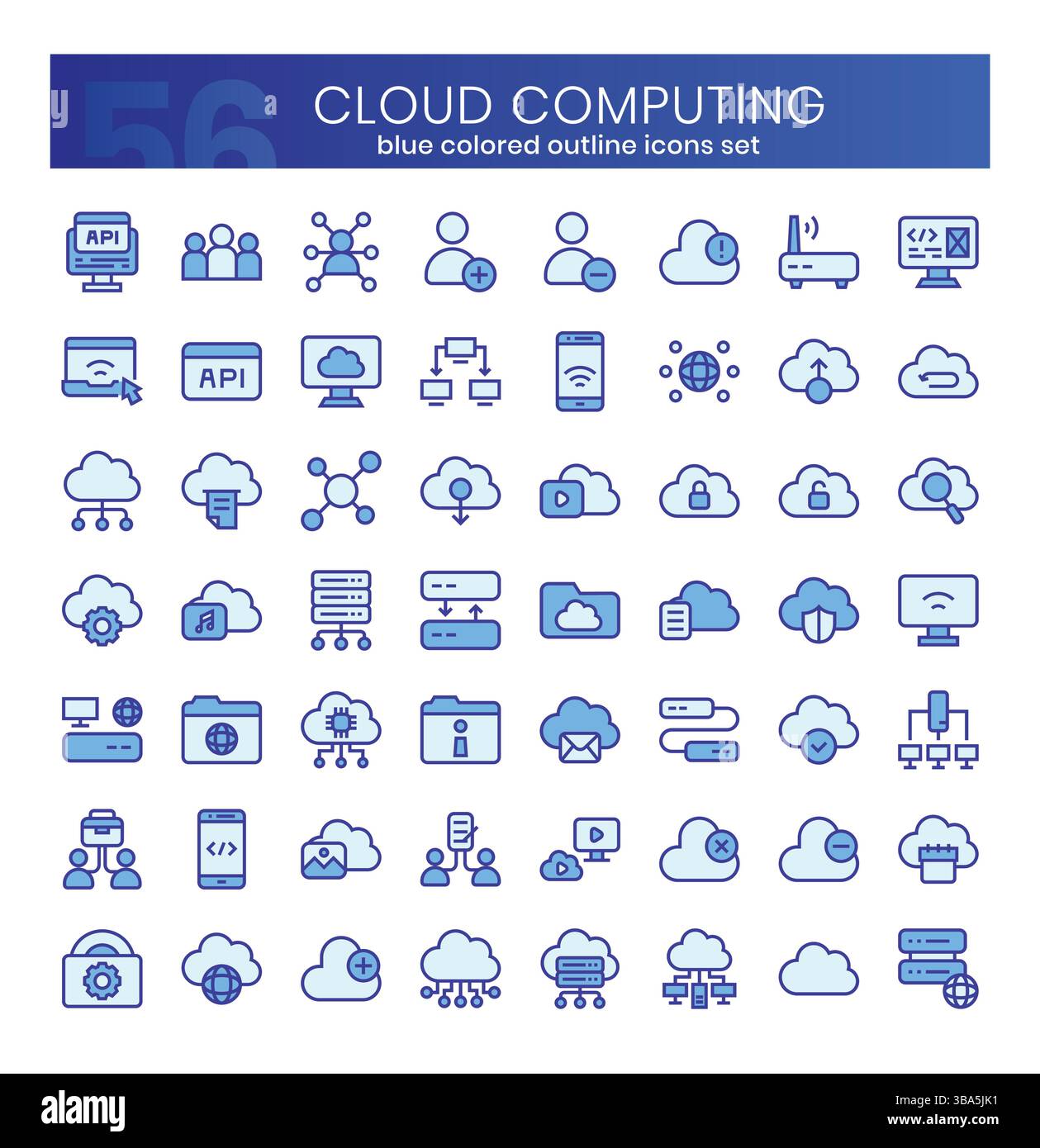 Cloud computing Icons Bundle. Blue colored outline icons style. Vector illustration Stock Vector ...