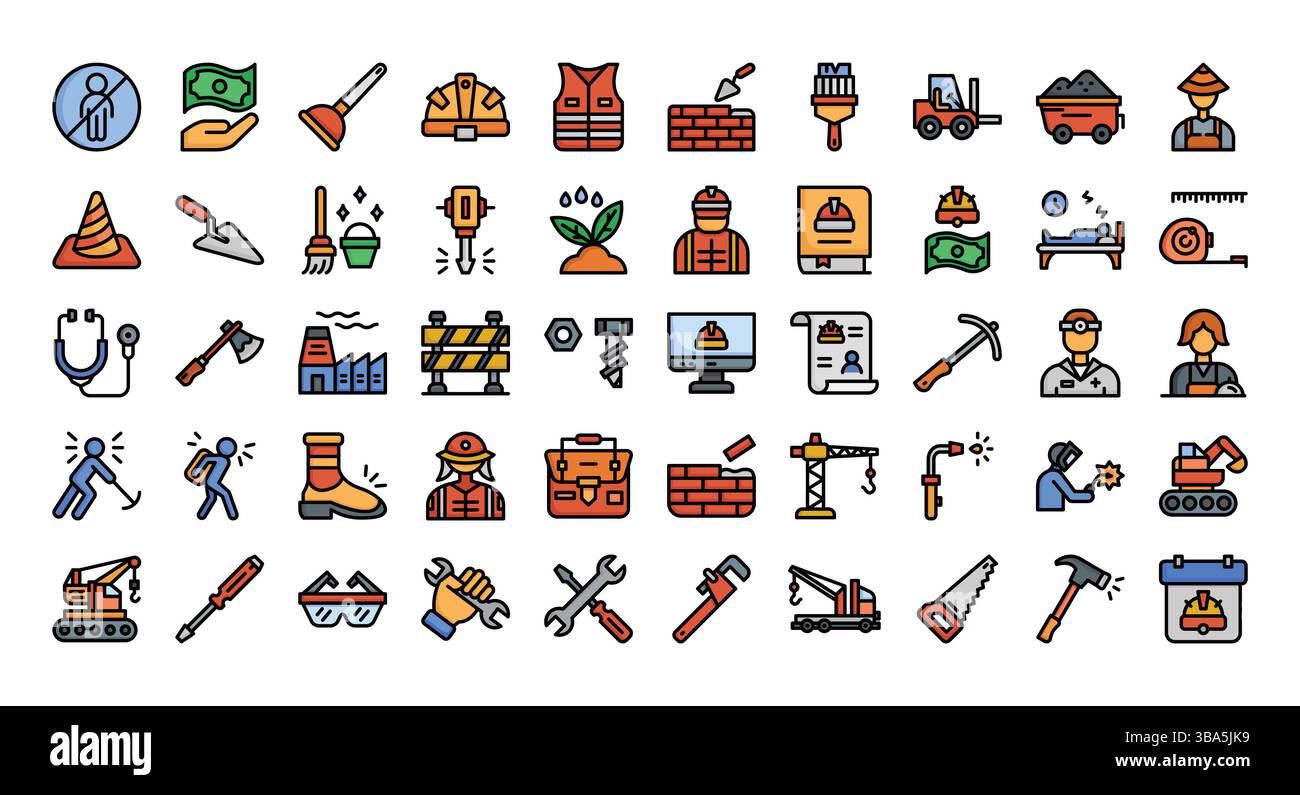 Labor Day Icons Bundle.Filled outline icons style. Vector illustration ...