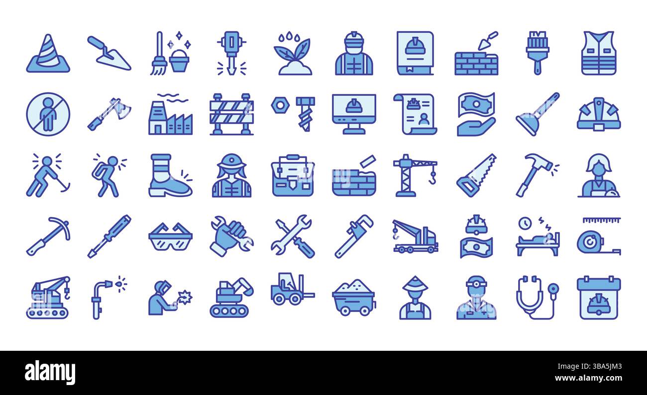 Labor Day Icons Bundle.Blue-color outline icons style. Vector ...