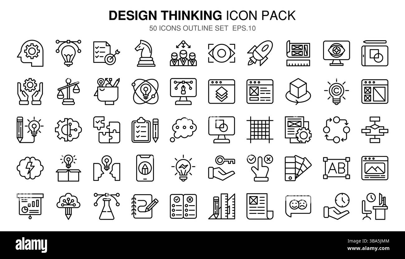 Design Thinking outline icon set.The collection includes of business ...