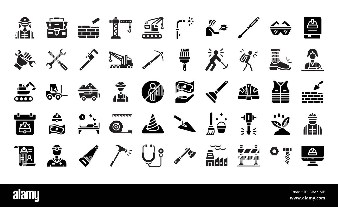Labor Day Icons Bundle.Glyph icons style. Vector illustration Stock ...
