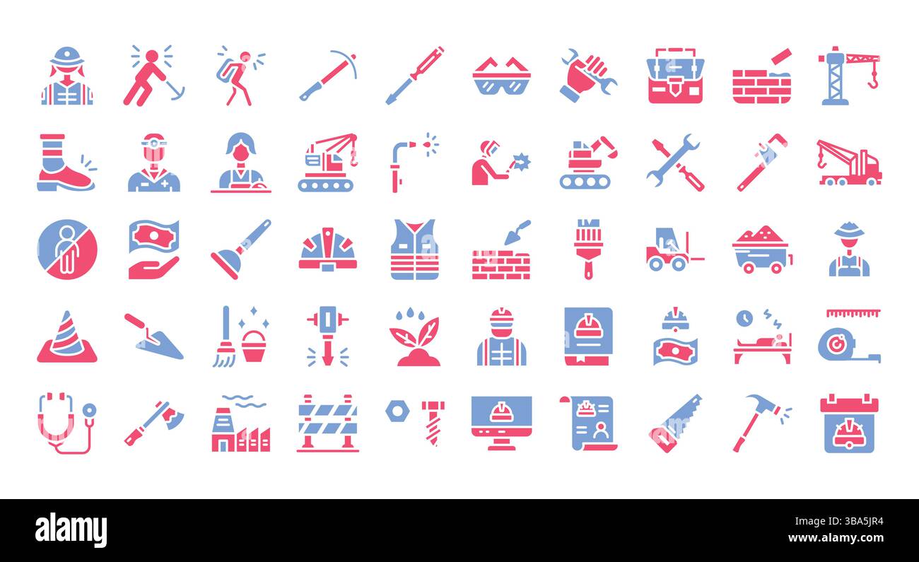 Labor Day Icons Bundle.Flat two-color icons style. Vector illustration ...