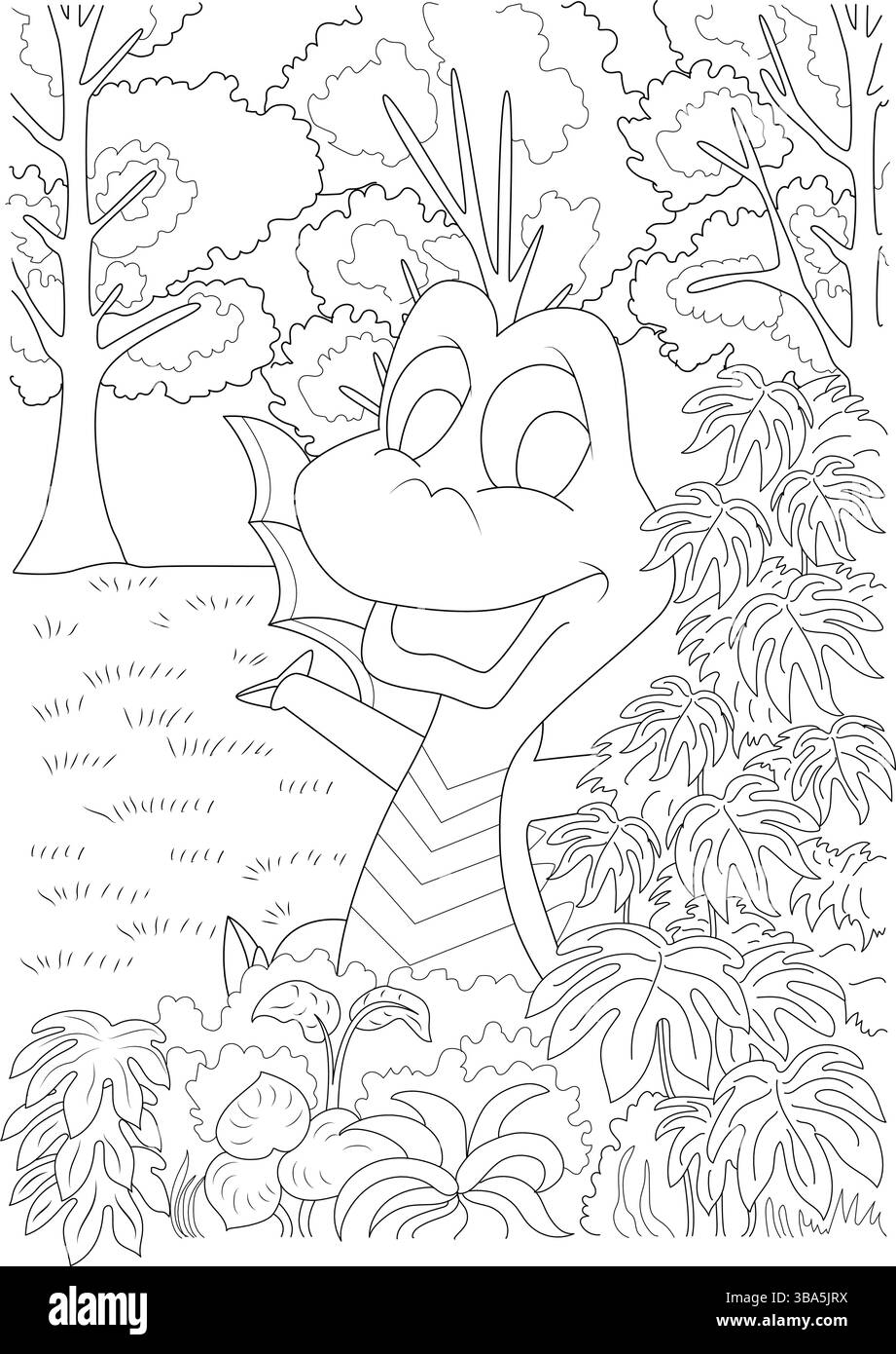 Black and white line art illustration of a cute baby dragon peeking ...