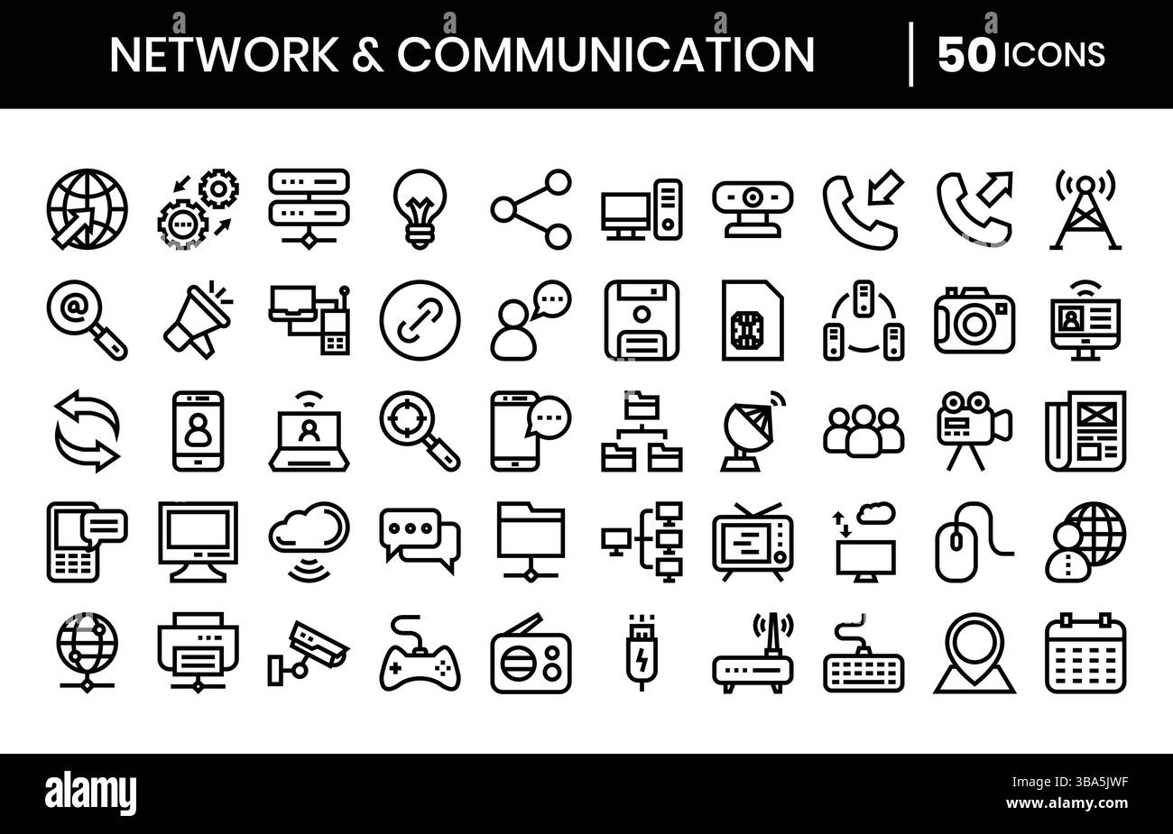 Network and communication Icons Bundle. Outline icons style. Vector ...
