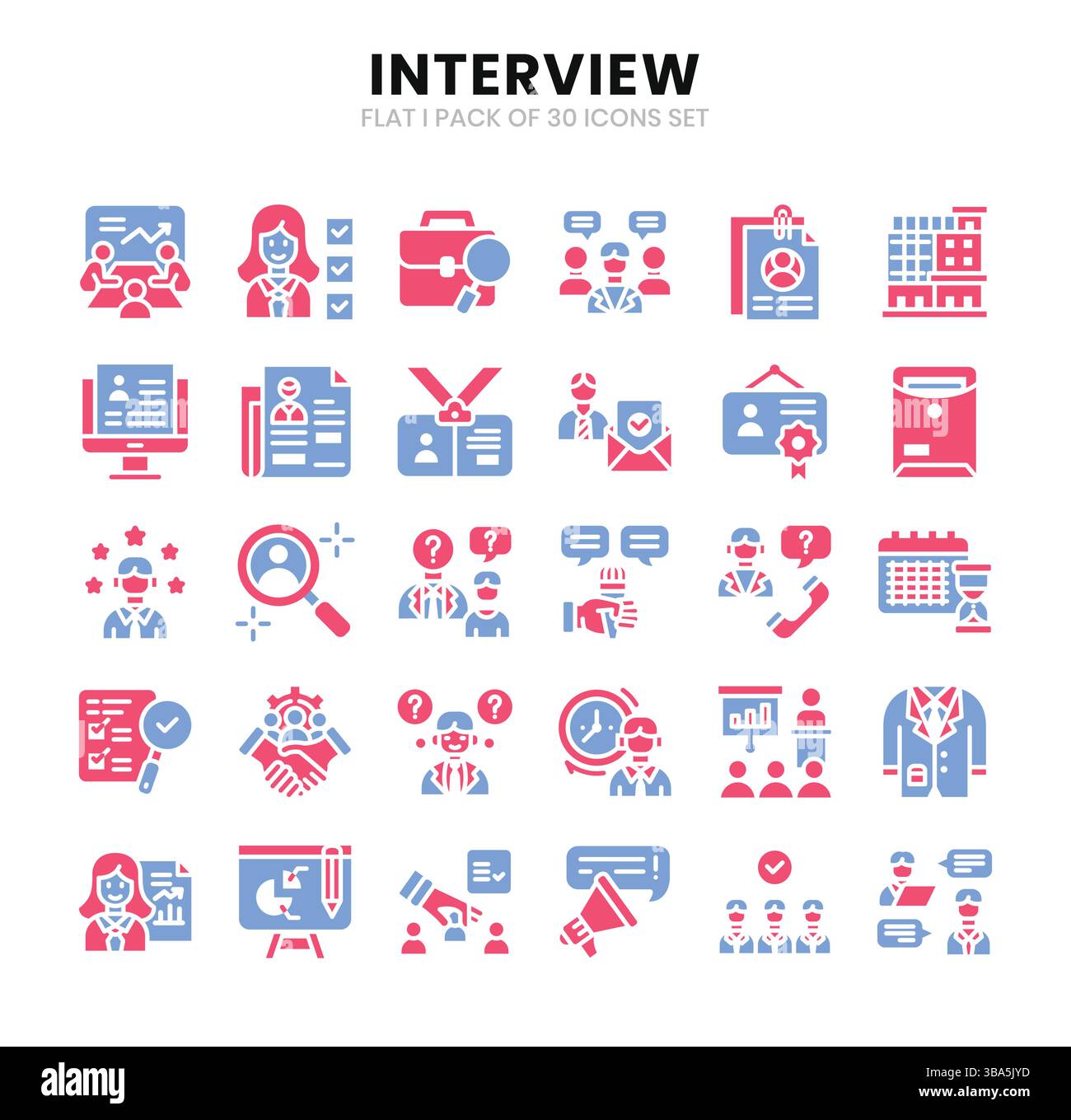 Interview Icons Bundle. Flat icon two color icons style. Vector ...