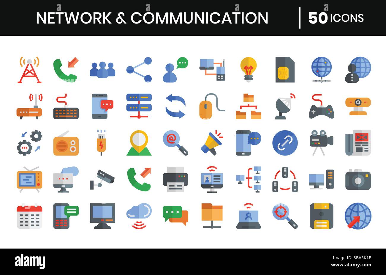 Network and communication Icons Bundle. Flat icons style. Vector ...