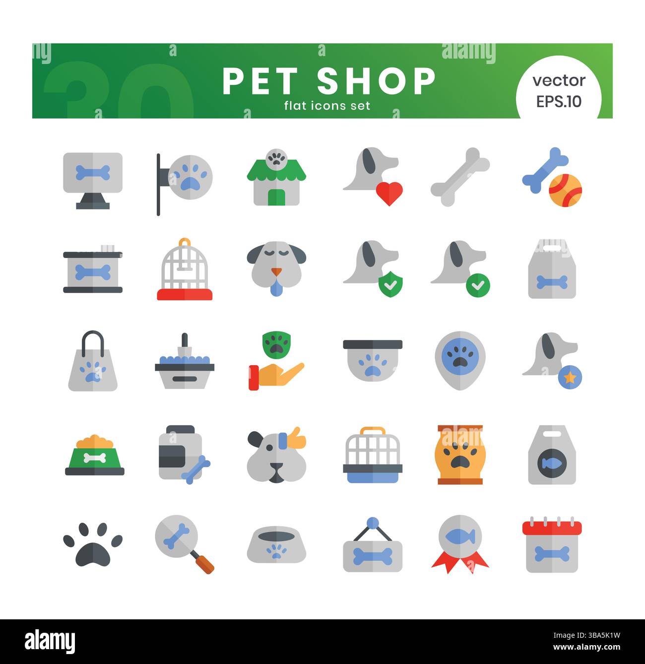 Set of pet shop icons. Flat style icon bundle. Vector Illustration ...