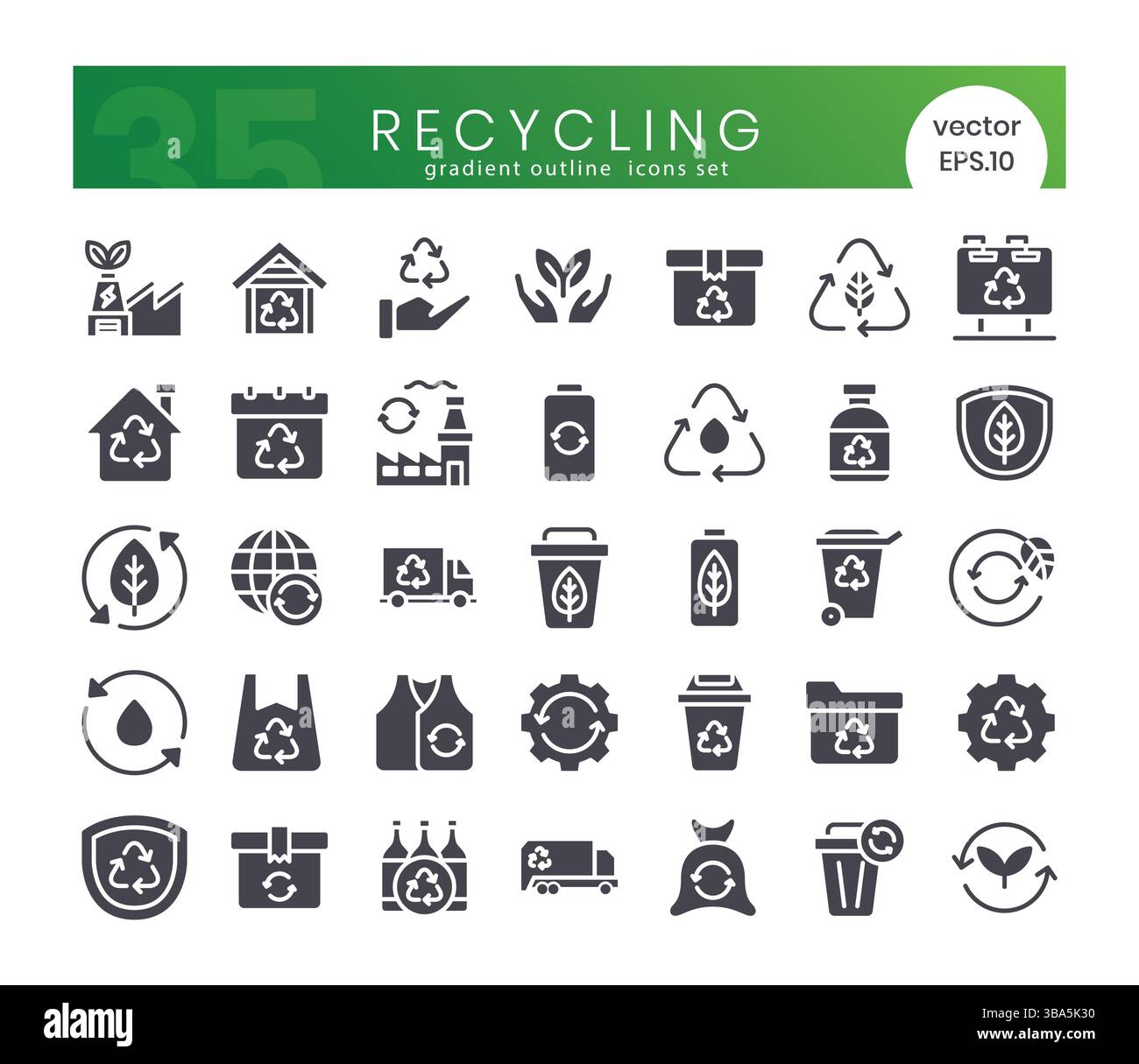Set of recycling icons.Glyph style icon bundle. Vector Illustration ...