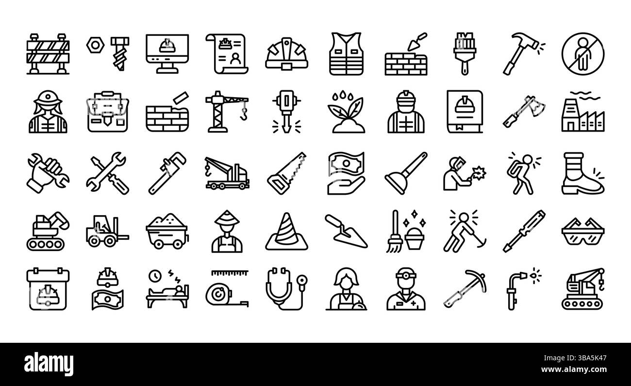 Labor Day Icons Bundle.Outline icons style. Vector illustration Stock ...