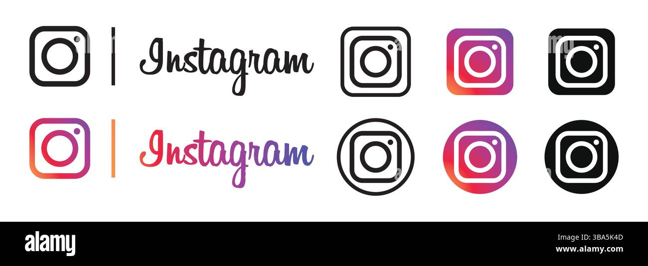 Instagram logo icon set with text and gradient styles Stock Vector ...