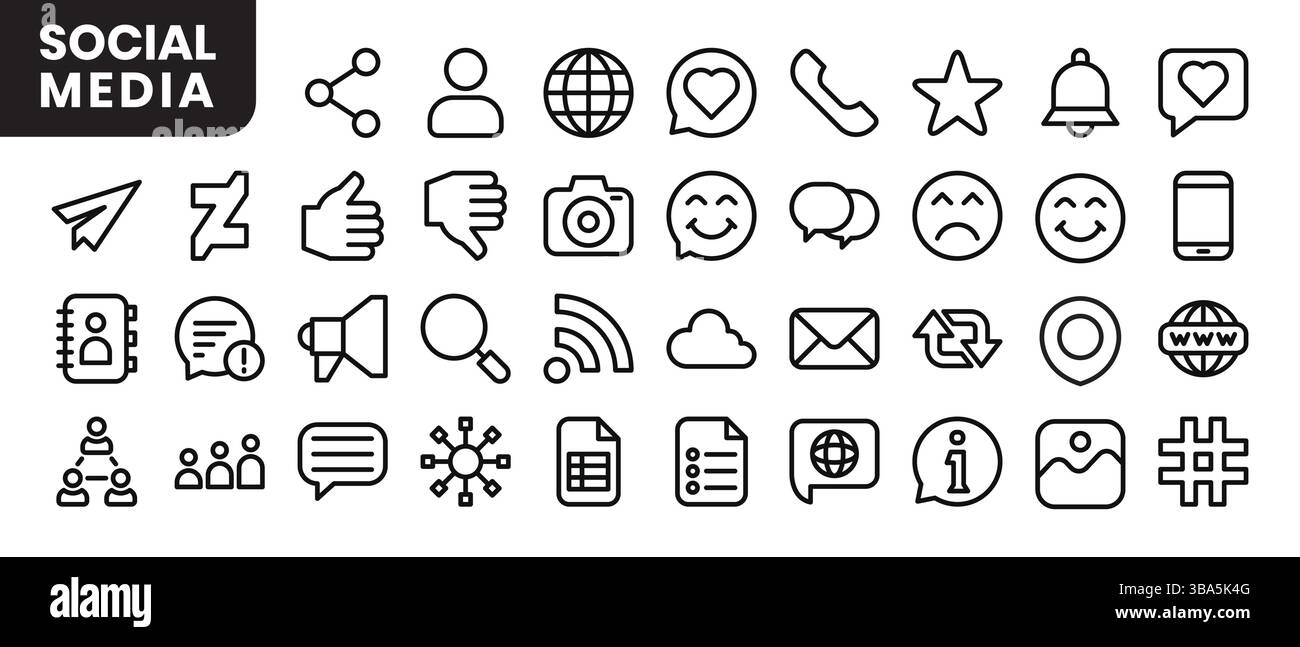 A set pack Social Network of outline style. Vector illustration Stock ...
