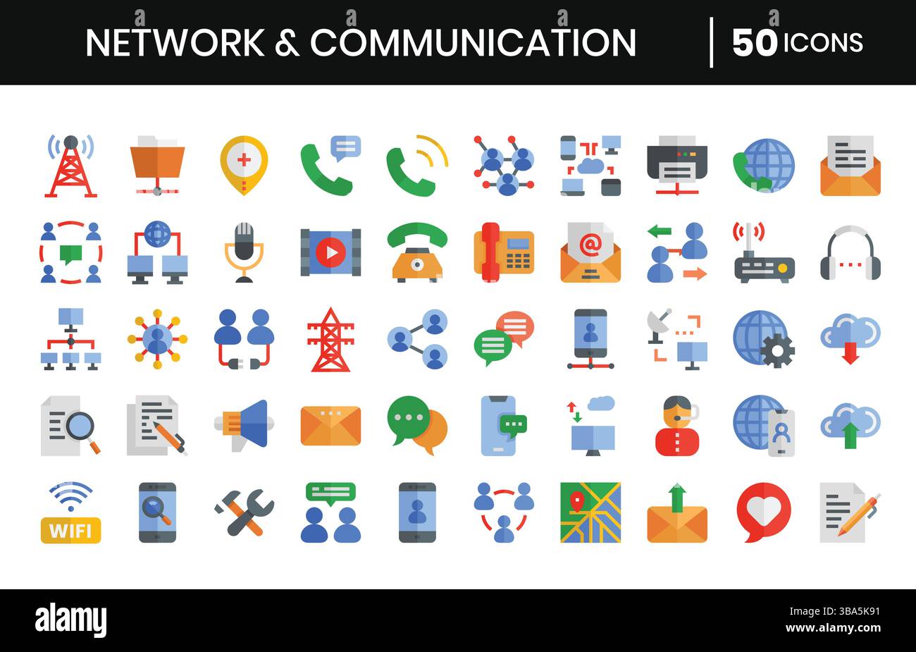 Network and communication Icons Bundle. Flat icons style. Vector ...