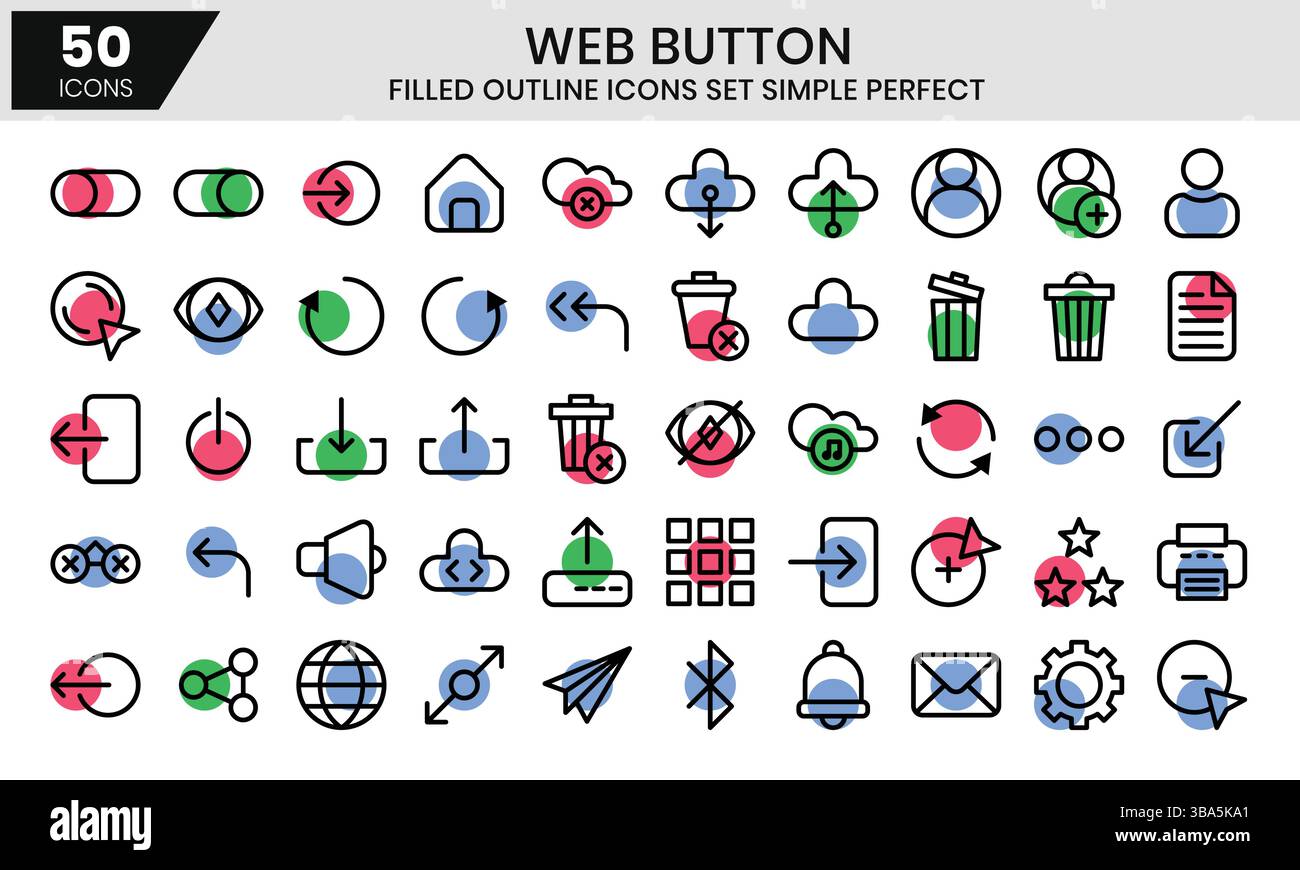 Web button outline color icons set.Vector illustration Stock Vector ...