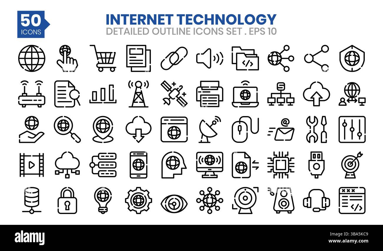 Internet Technology outline icons set. Vector illustration Stock Vector ...