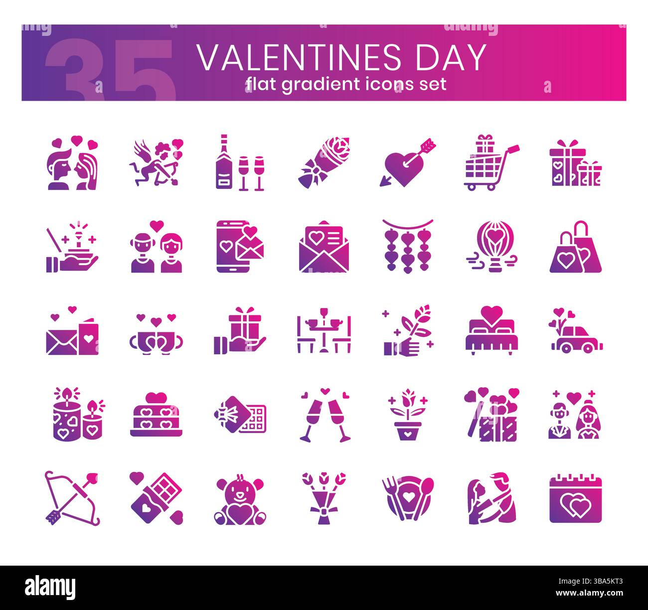 Valentines day Icons Bundle.Flat gradient icons style. Vector ...