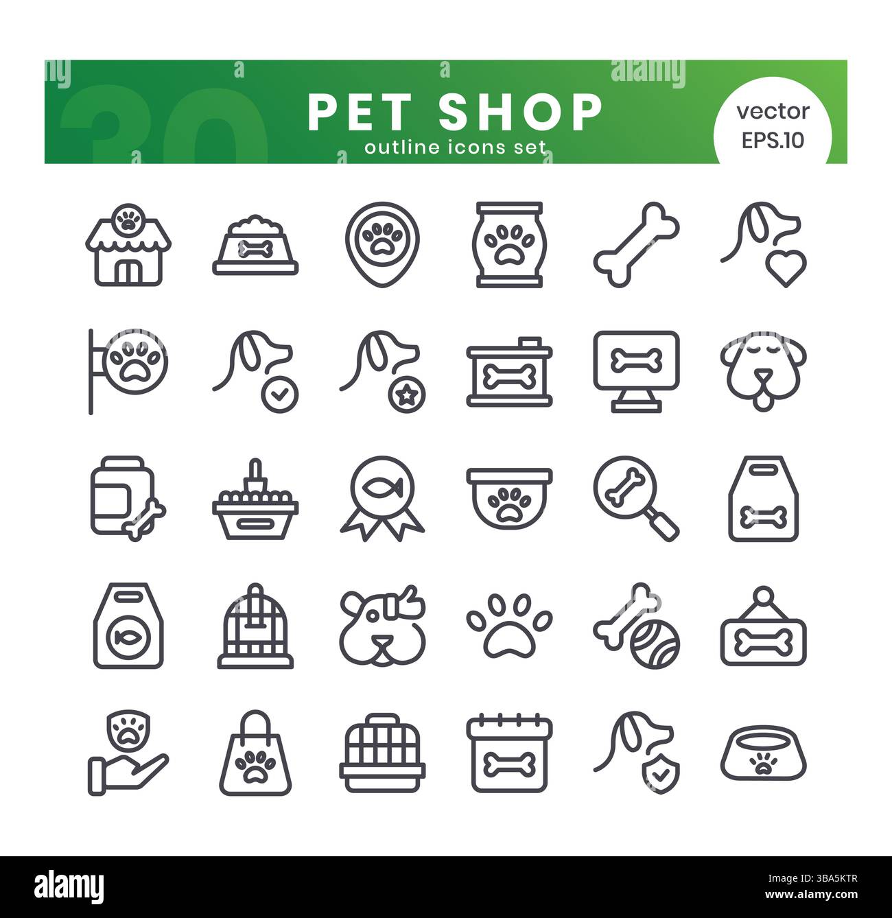 Set of pet shop icons. Outline style icon bundle. Vector Illustration ...