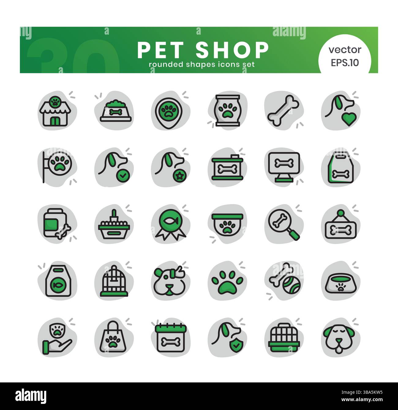 Set of pet shop icons. Rounded shapes style icon bundle. Vector ...