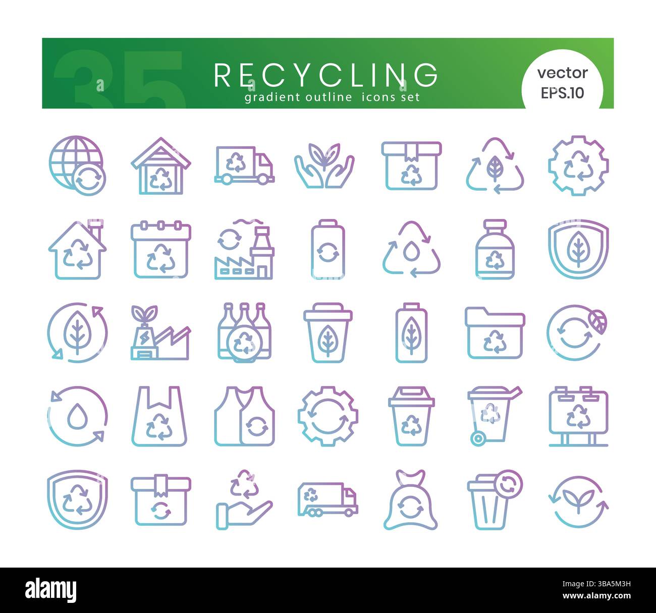 Set of recycling icons.Gradient outline style icon bundle. Vector ...