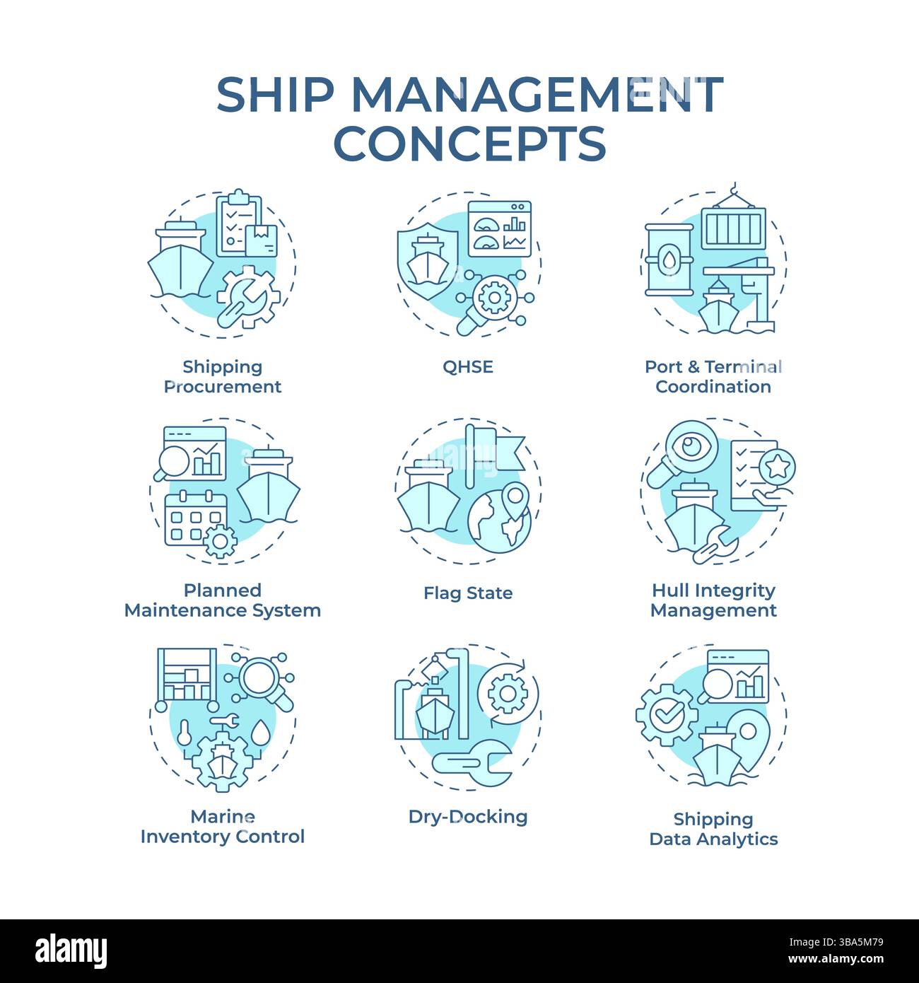 Ship management soft blue concept icons Stock Vector Image & Art - Alamy