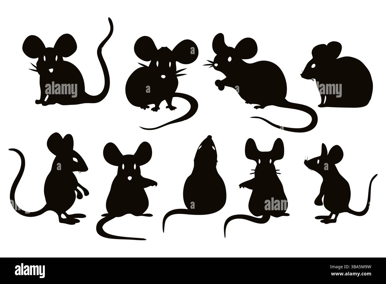 Cute Cartoon Mouse Silhouettes Clipart Collection Stock Vector Image ...