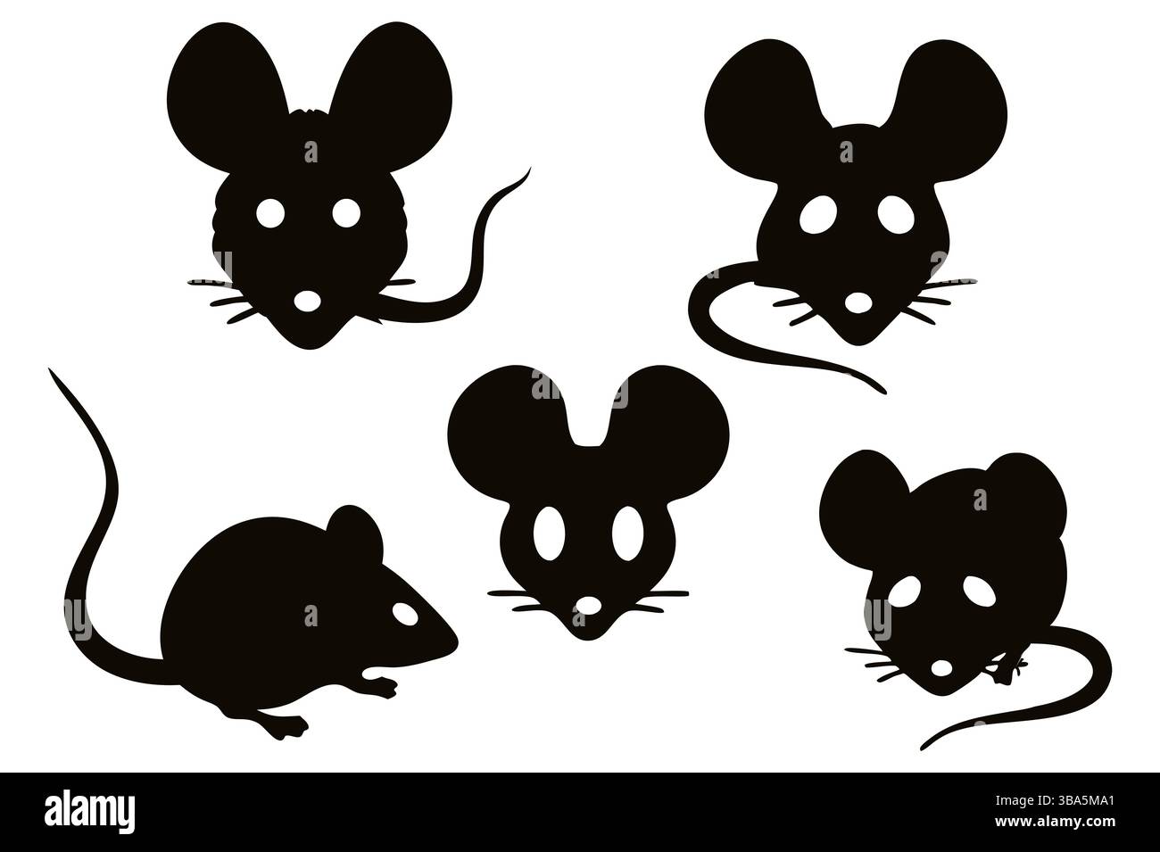 Cute Cartoon Mouse Silhouettes Clipart Collection Stock Vector Image ...