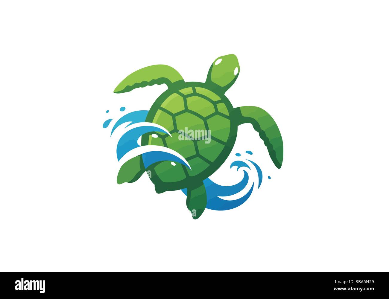 Vibrant Green Sea Turtle Swimming Amid Ocean Waves Stock Vector Image ...