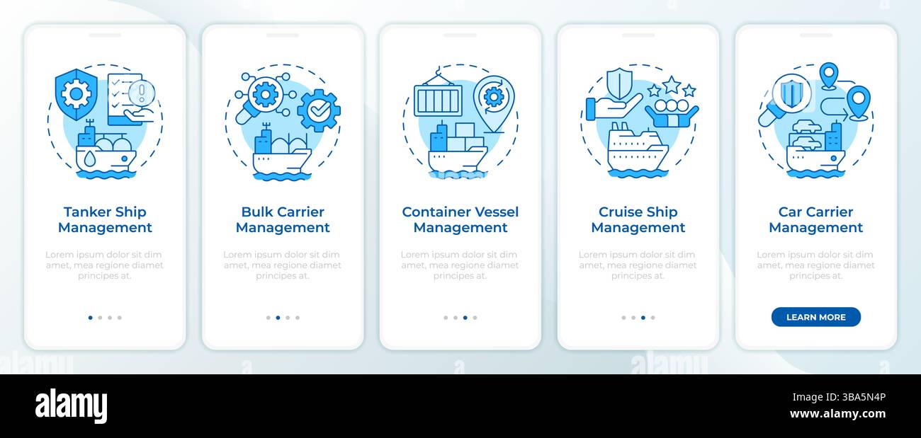 Ship type management solutions blue onboarding mobile app screen Stock ...