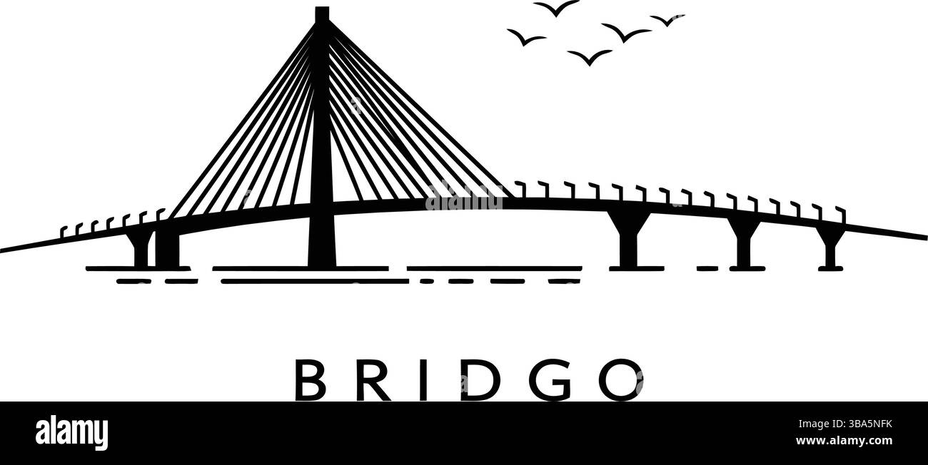 Modern Cable-Stayed Bridge with Birds and Typography Stock Vector Image ...