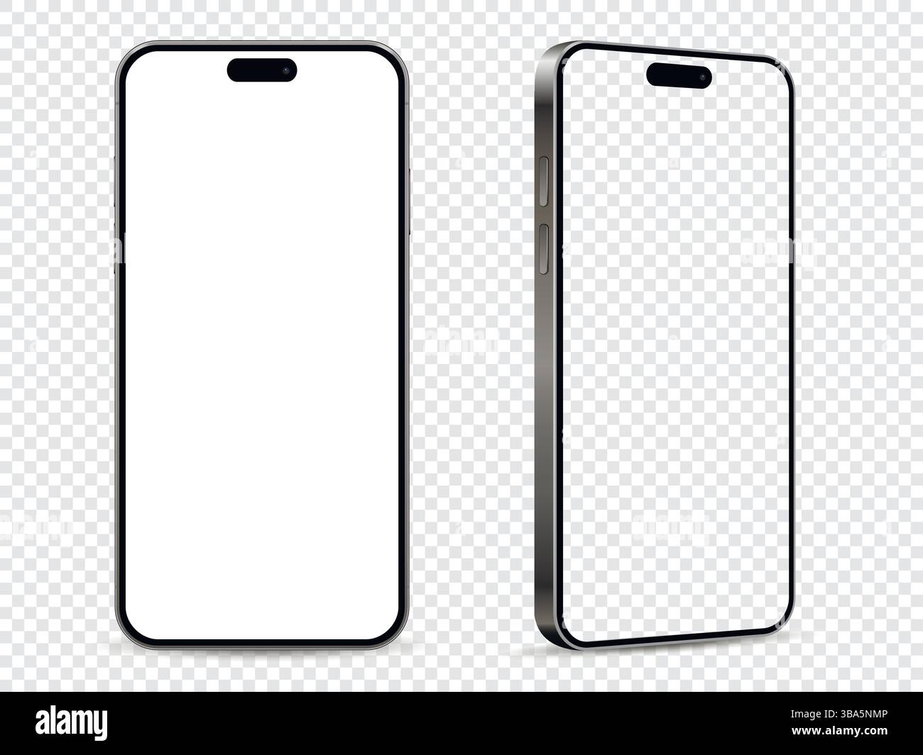 Mobile phone mockup. Front and side view with white and empty screen on ...