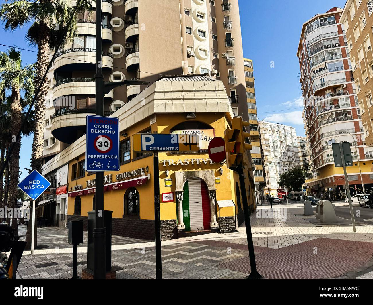 Malaga, Spain - May 02, 2025: Street view in Malaga, Spain, with modern ...