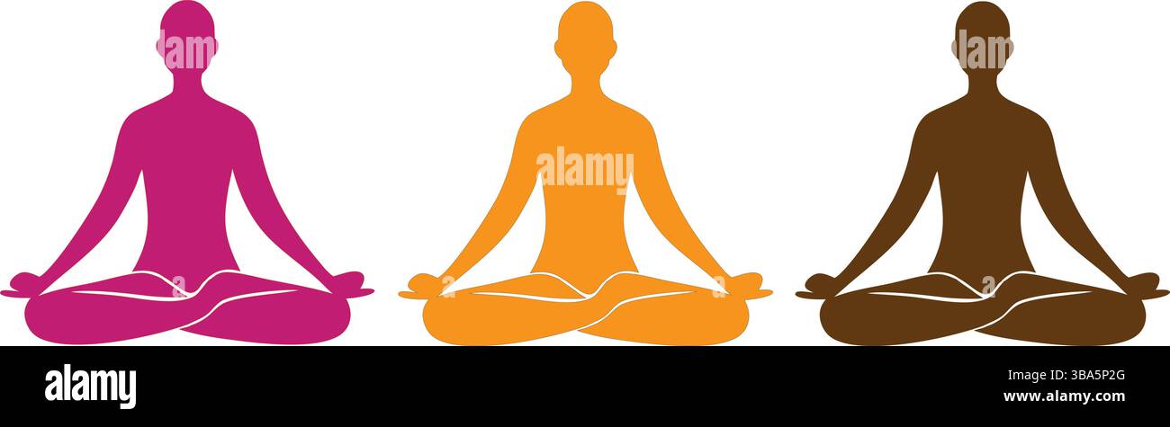 Minimalist colorful set Yoga Pose Silhouettes in Lotus Position ...