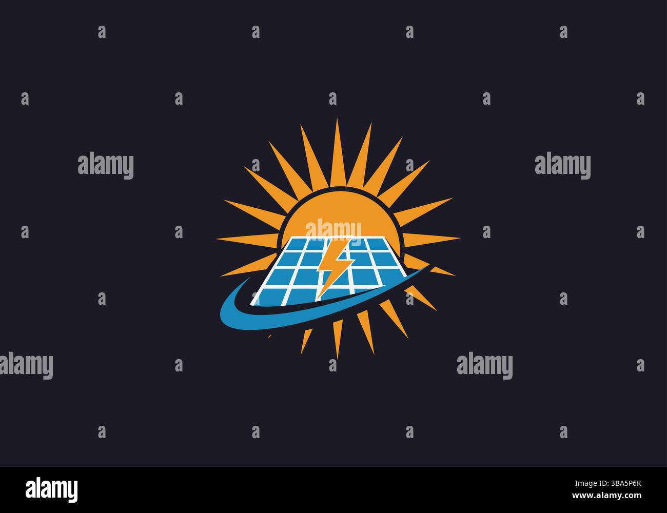 Solar Energy Logo with Sun, Panel, and Lightning Bolt Stock Vector ...