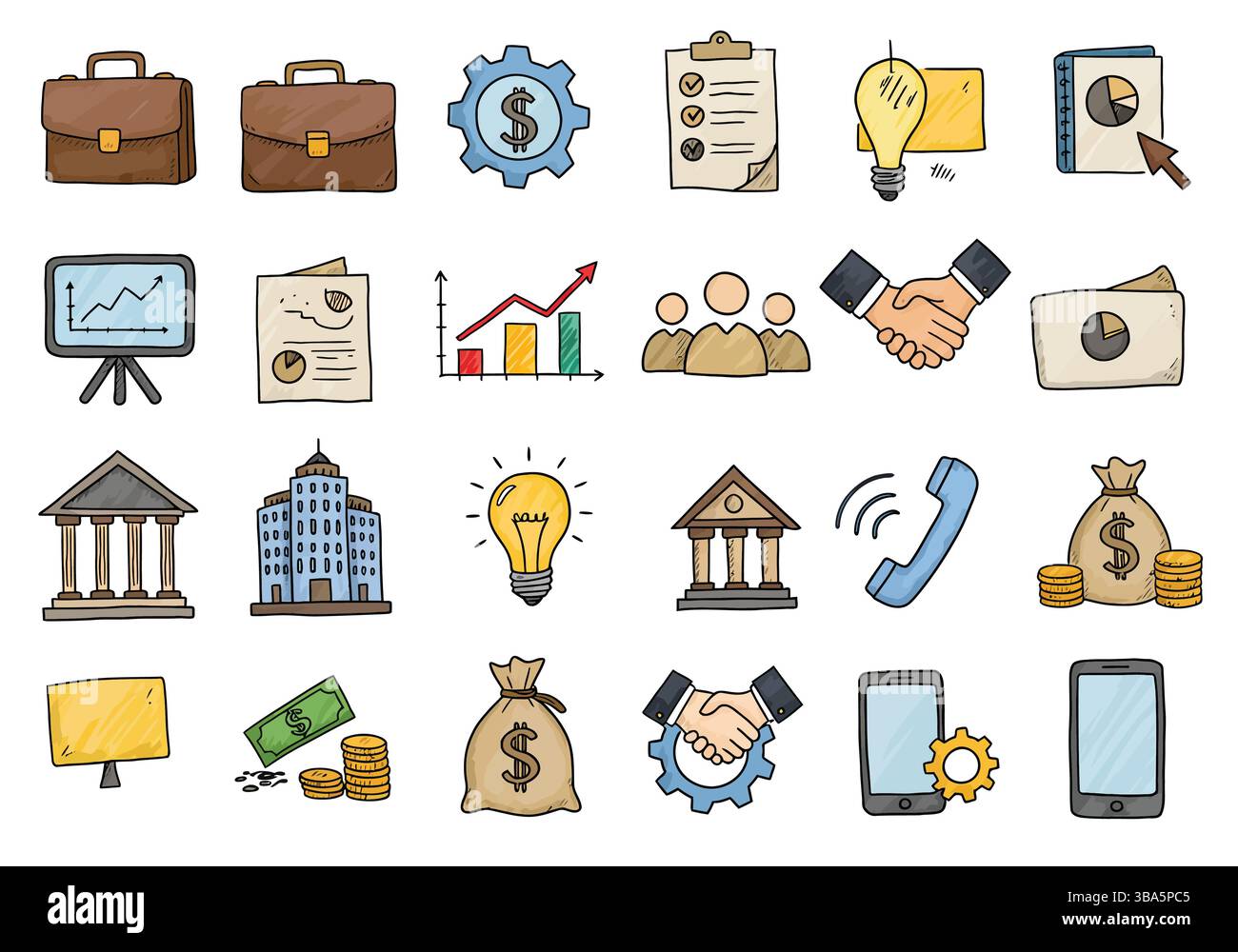 Hand-Drawn Business and Finance Icons Collection Stock Vector Image ...