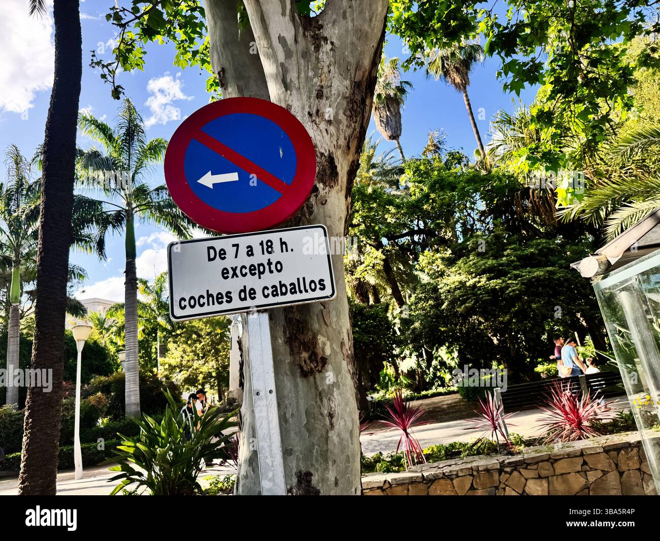 Malaga, Spain - May 02, 2025: A no entry sign in Malaga park ...