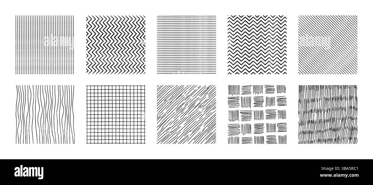 Crosshatch patterns collection - vertical, horizontal lines, zigzag and grid, waves and grass ...