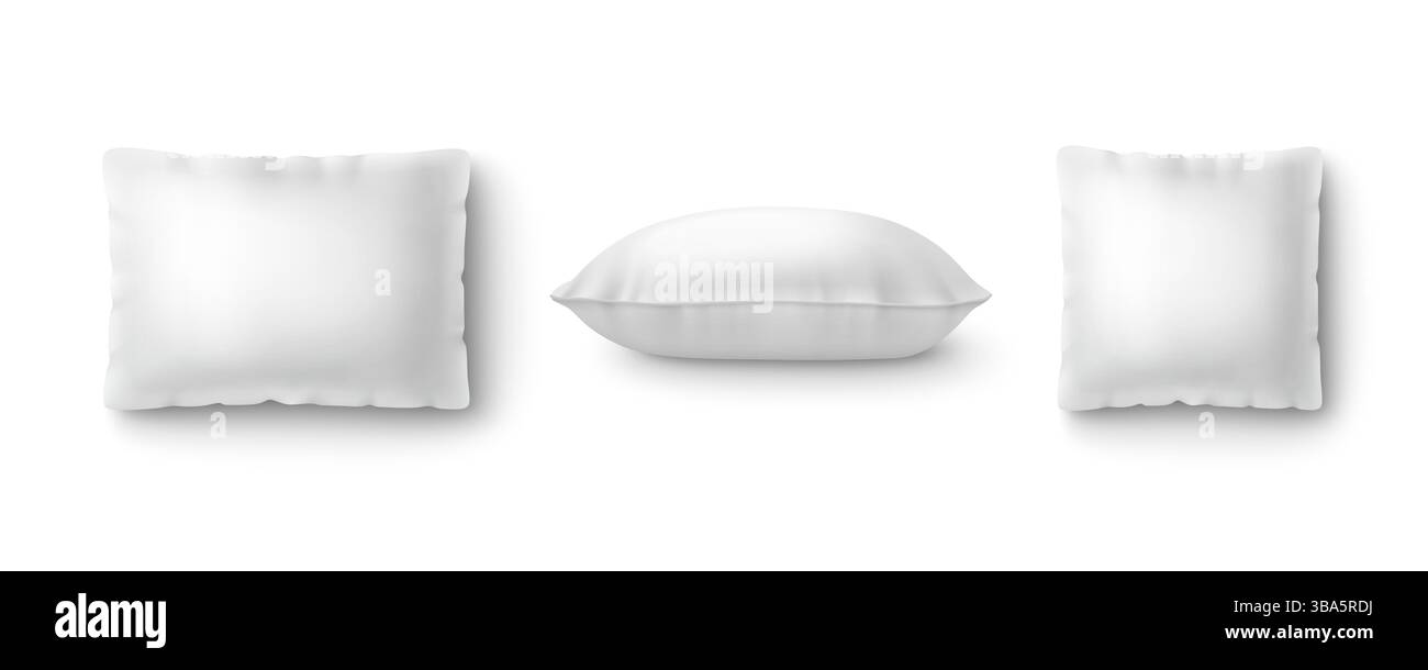 White square and rectangular bed pillows mockup top and side view ...