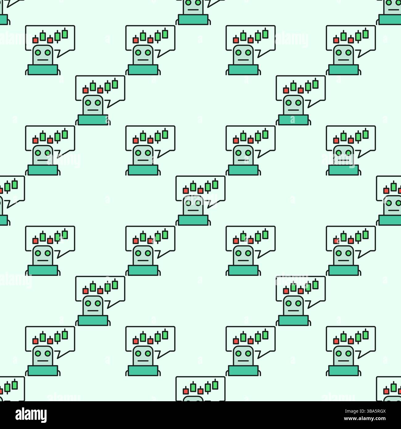 AI Cryptocurrency Trading Bot vector Candlestick Chart with Robot concept colored seamless ...