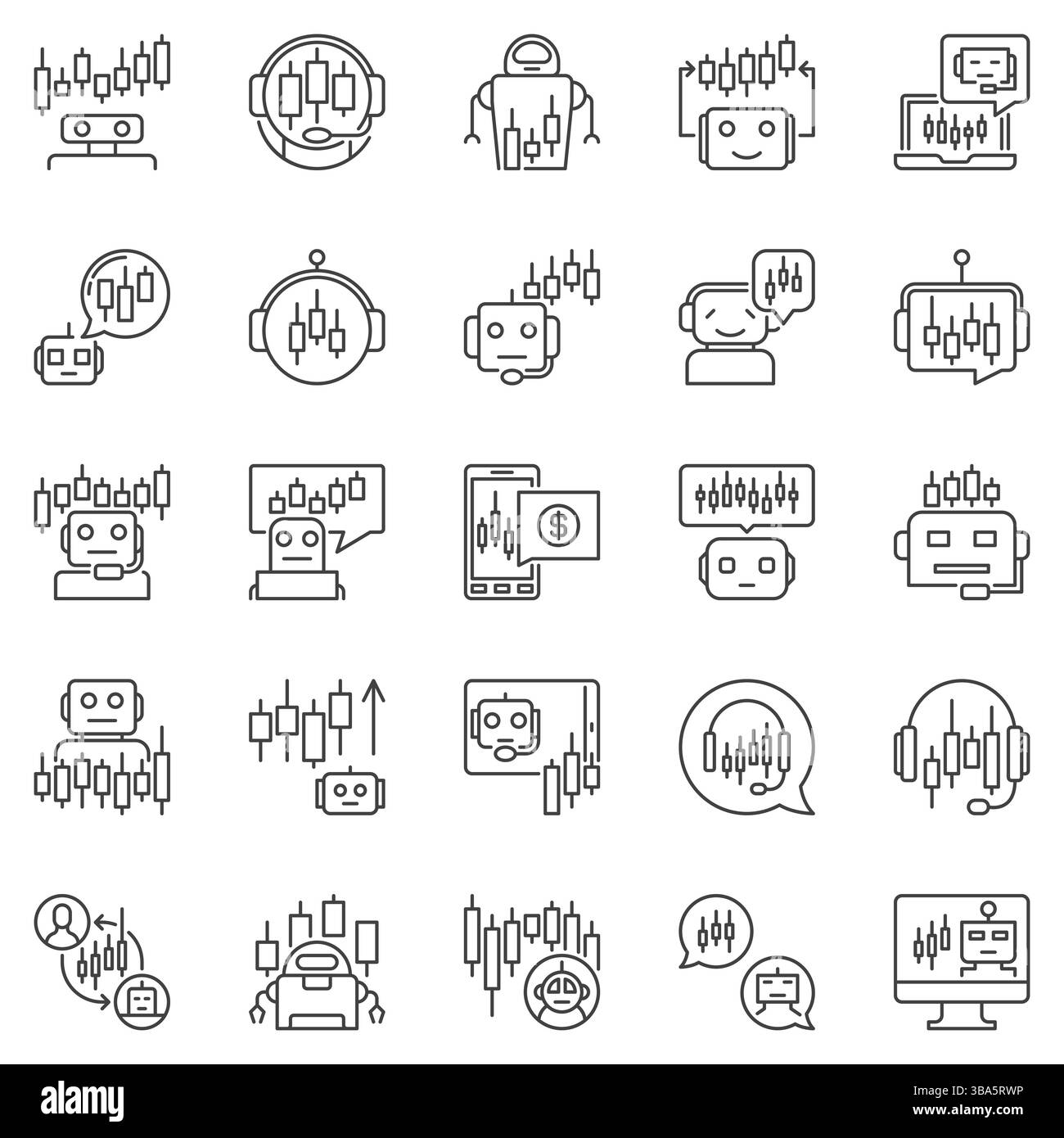 Trading Bots outline icons set - Algorithmic Trading Robots and AI Bots ...