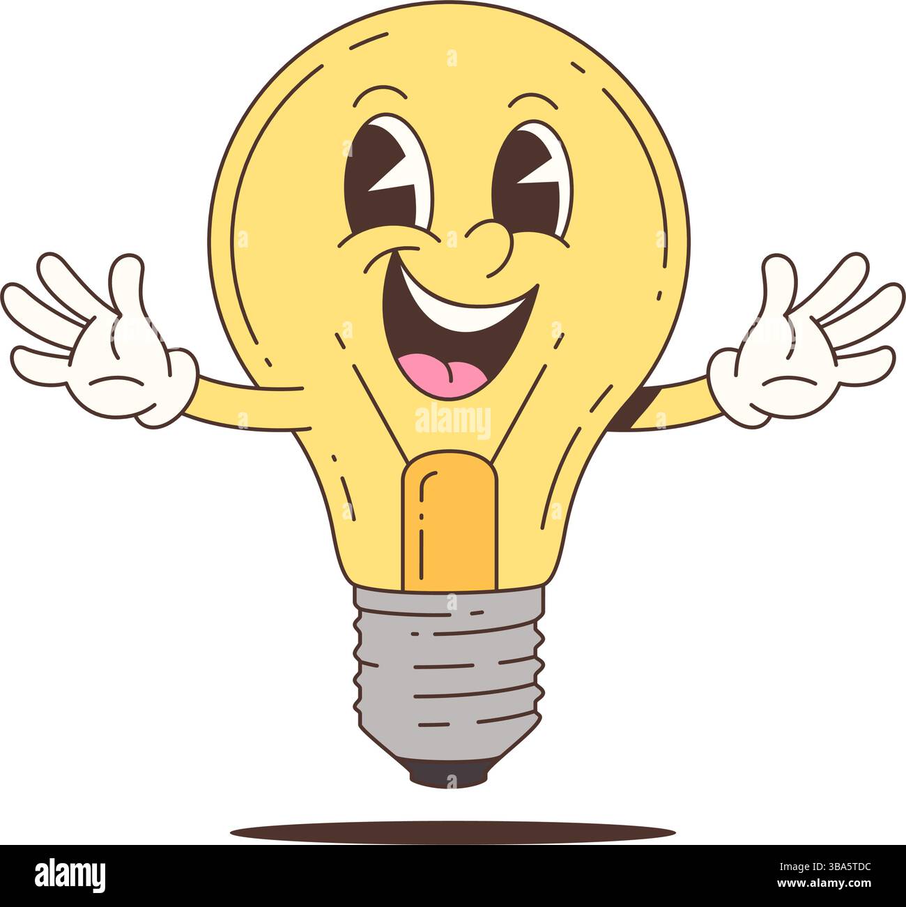 A cute and happy mascot character depicted as a cartoon lightbulb, with ...