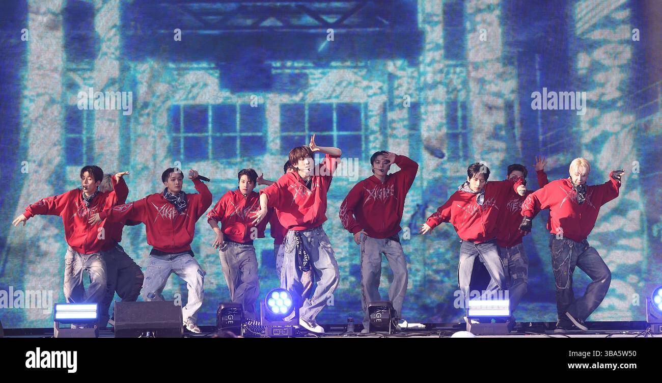 Xikers-Minjae, Junmin, Sumin, Jinsik, Hyunwoo, Junghoon, Seeun, Yujun, Hunter and Yechan perform ...