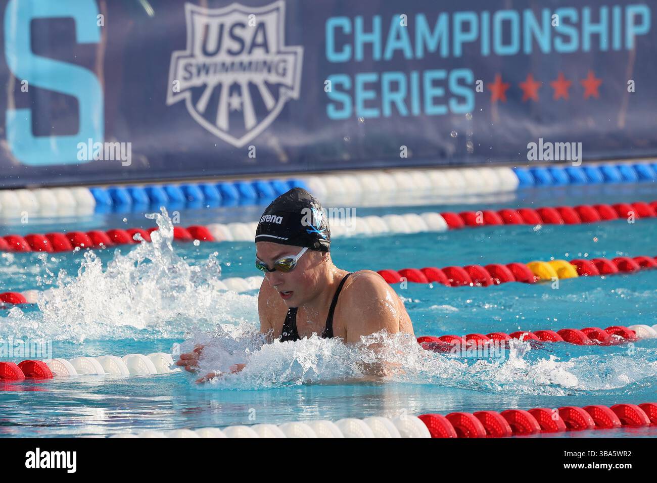 Emma Weber wins the Women’s 100 meter breaststroke during the TYR Pro Swim Series Fort ...