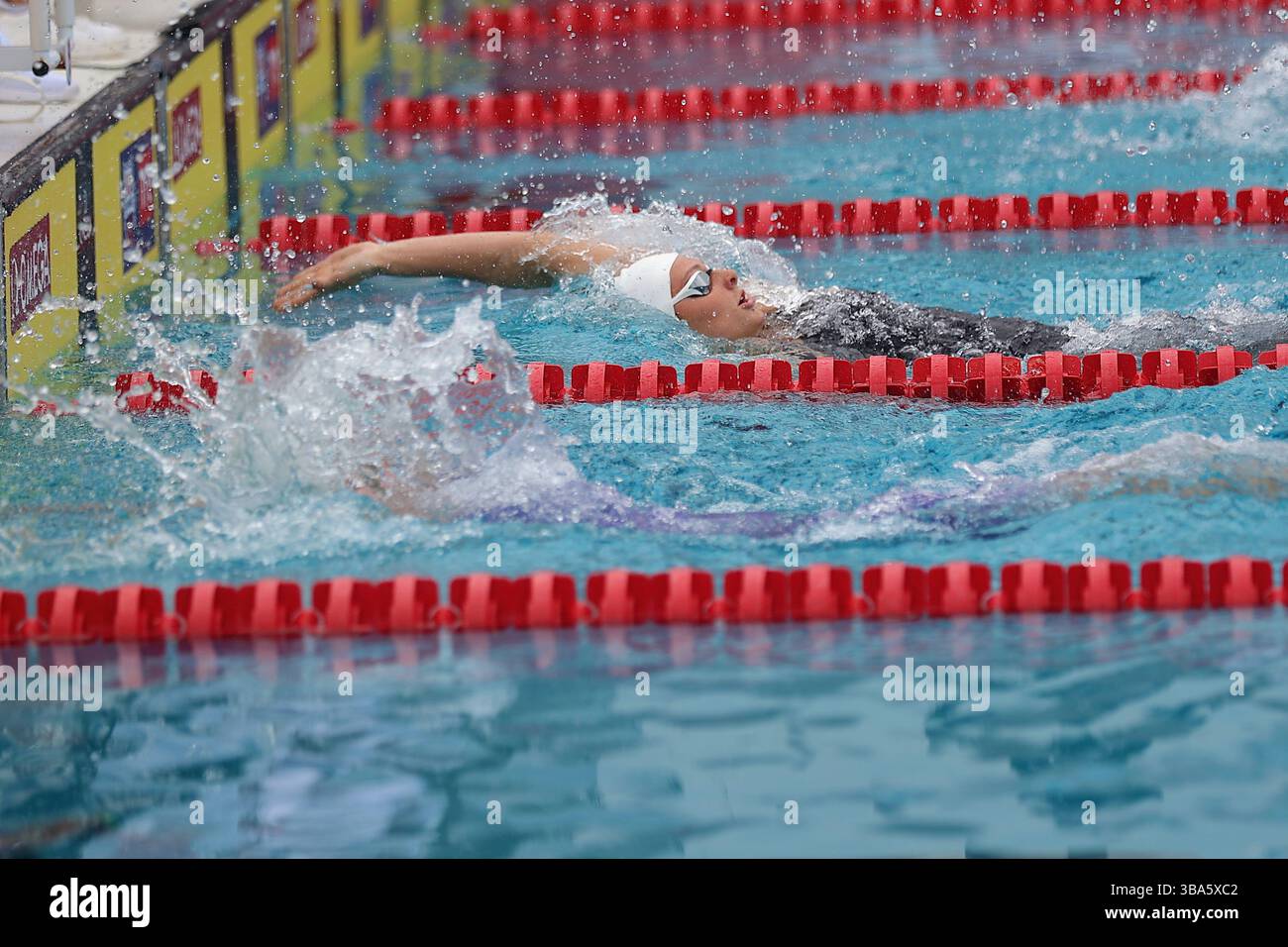 Summer McIntosh swims in the Women’s 200 meter backstroke preliminaries and finished second in ...