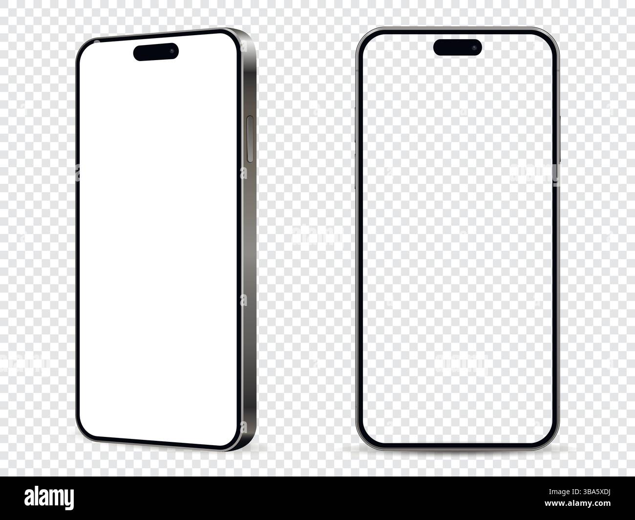 Mockup of mobile phone. Front and side view with white and empty screen ...