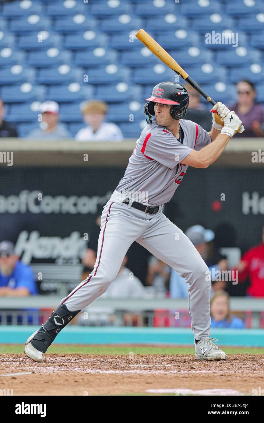 Kannapolis, NC: Carolina Mudcats first base Reece Walling (22) readies ...