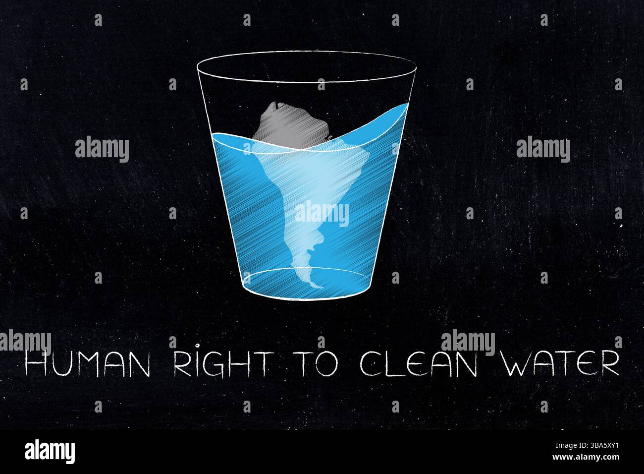 glass of water with map of South America, representing the human right ...