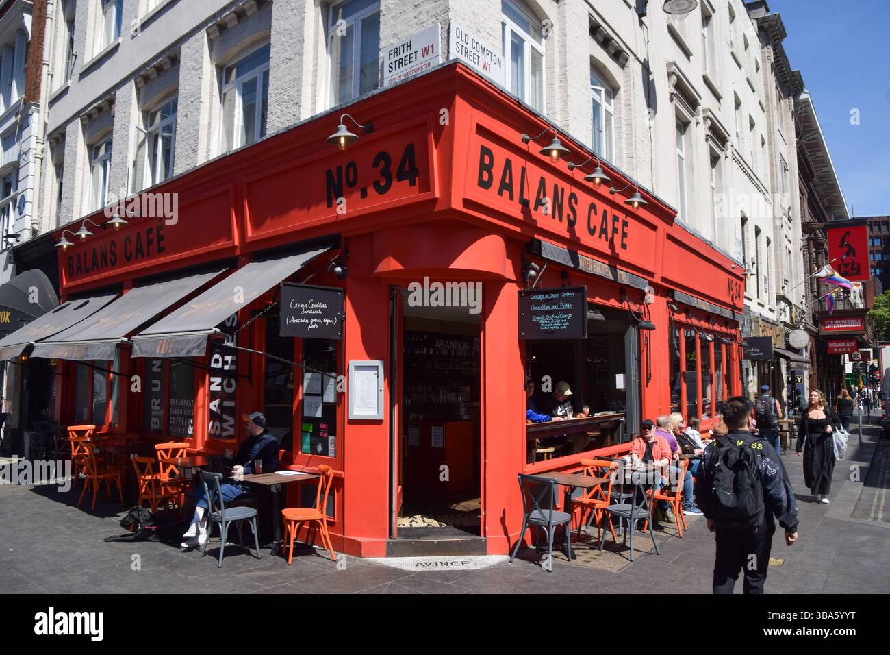 London, UK. 9th May 2025. Exterior view of Balans Cafe on the corner of Frith Street and Old ...